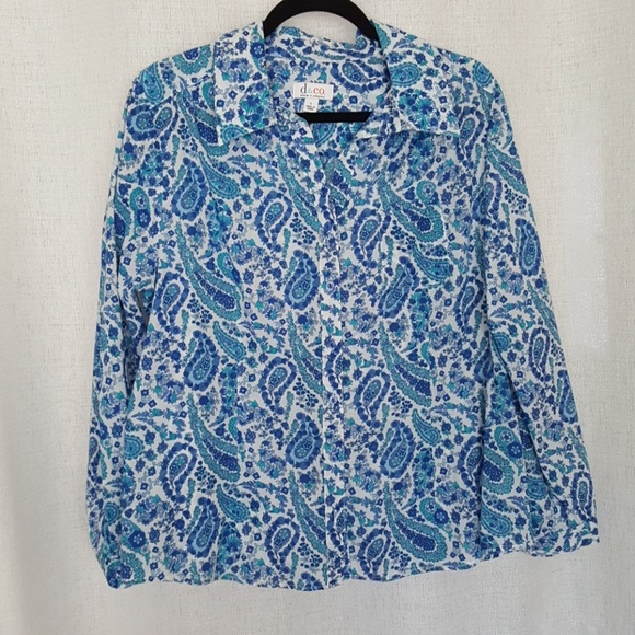 Denim&Co | Tops | Blue Paisley Button Down Work Top | Poshmark